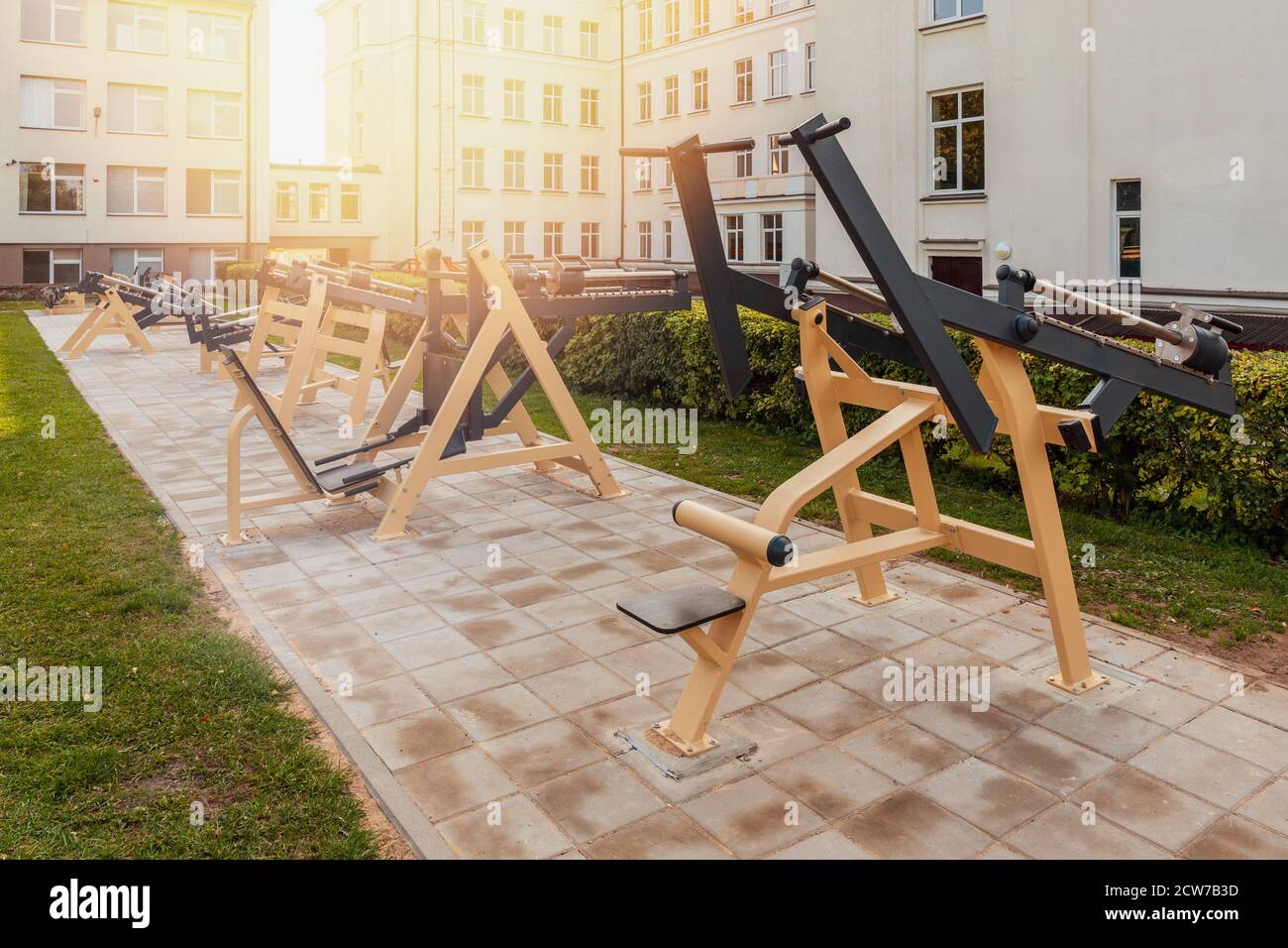 Outdoor exercise machines installed for people to exercise for health ...