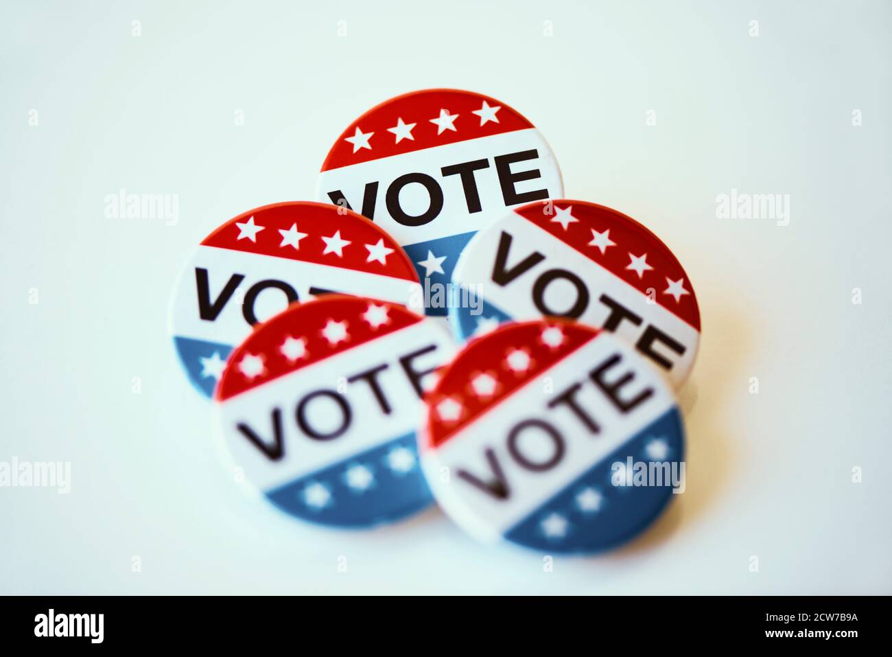 closeup of some vote badges for the United States election on an off ...