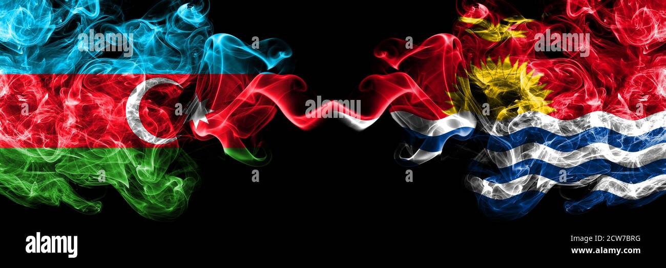 Azerbaijan, Azerbaijani vs Kiribati smoky mystic flags placed side by ...