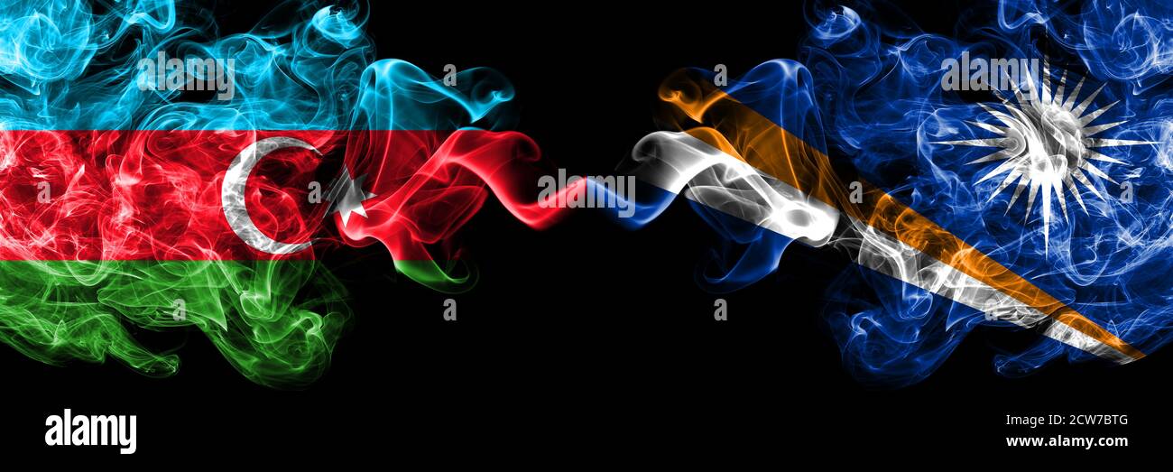 Azerbaijan, Azerbaijani vs Marshall Islands smoky mystic flags placed ...