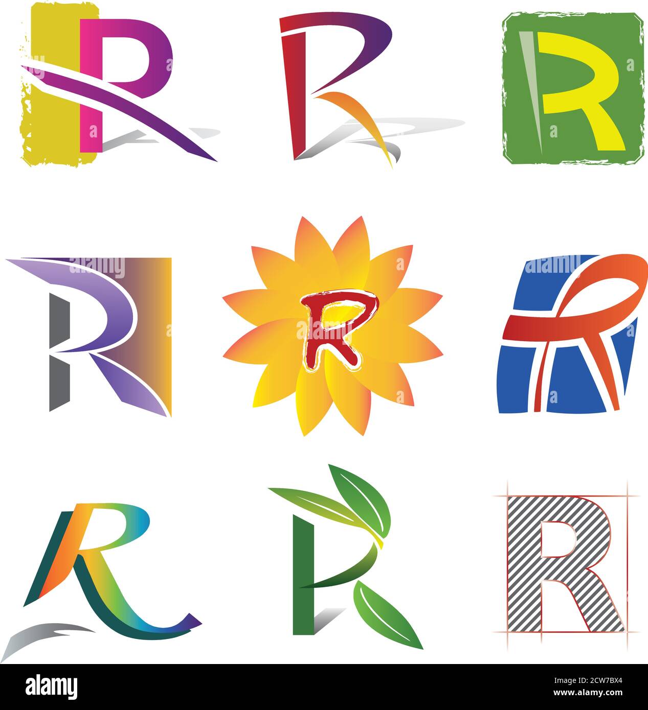 Set of 9 Abstract Letter R Icons / Elements for Logo Design Stock ...