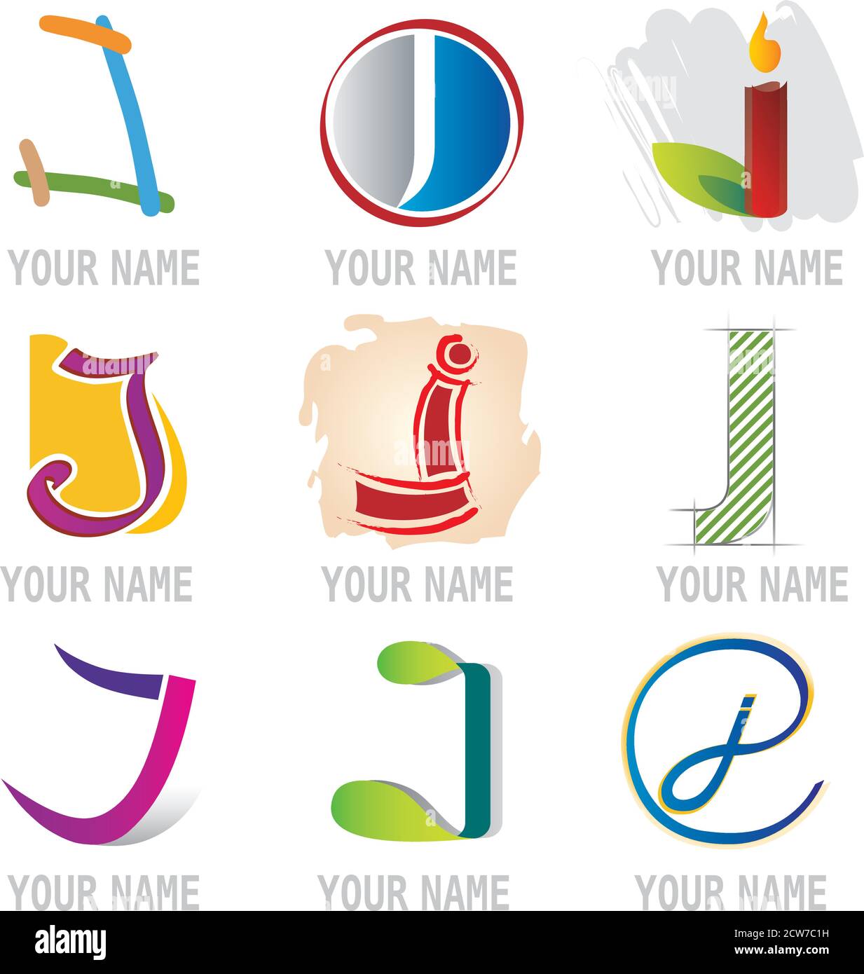 Set of 9 Abstract Letter J Icons / Elements for Logo Design Stock ...