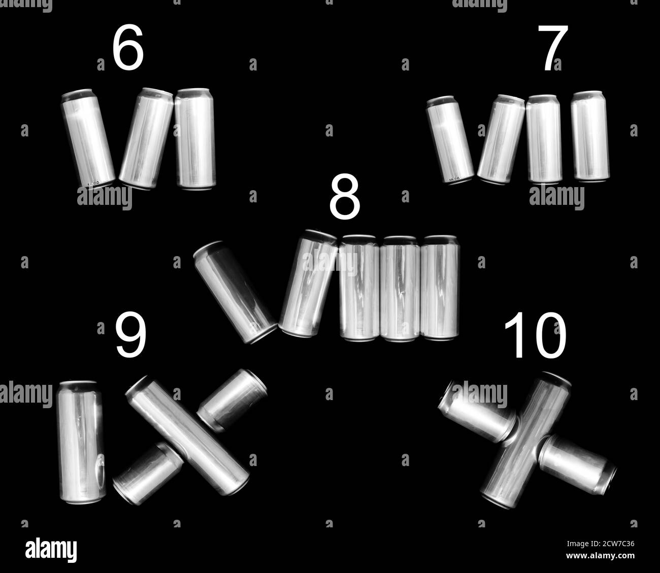 Roman numeral 6 7 8 9 10. Made of aluminum cans on a black background ...