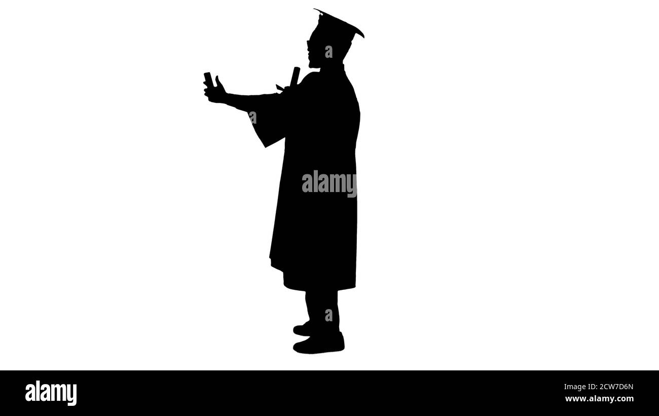 Silhouette Happy african american male student in graduation rob Stock ...