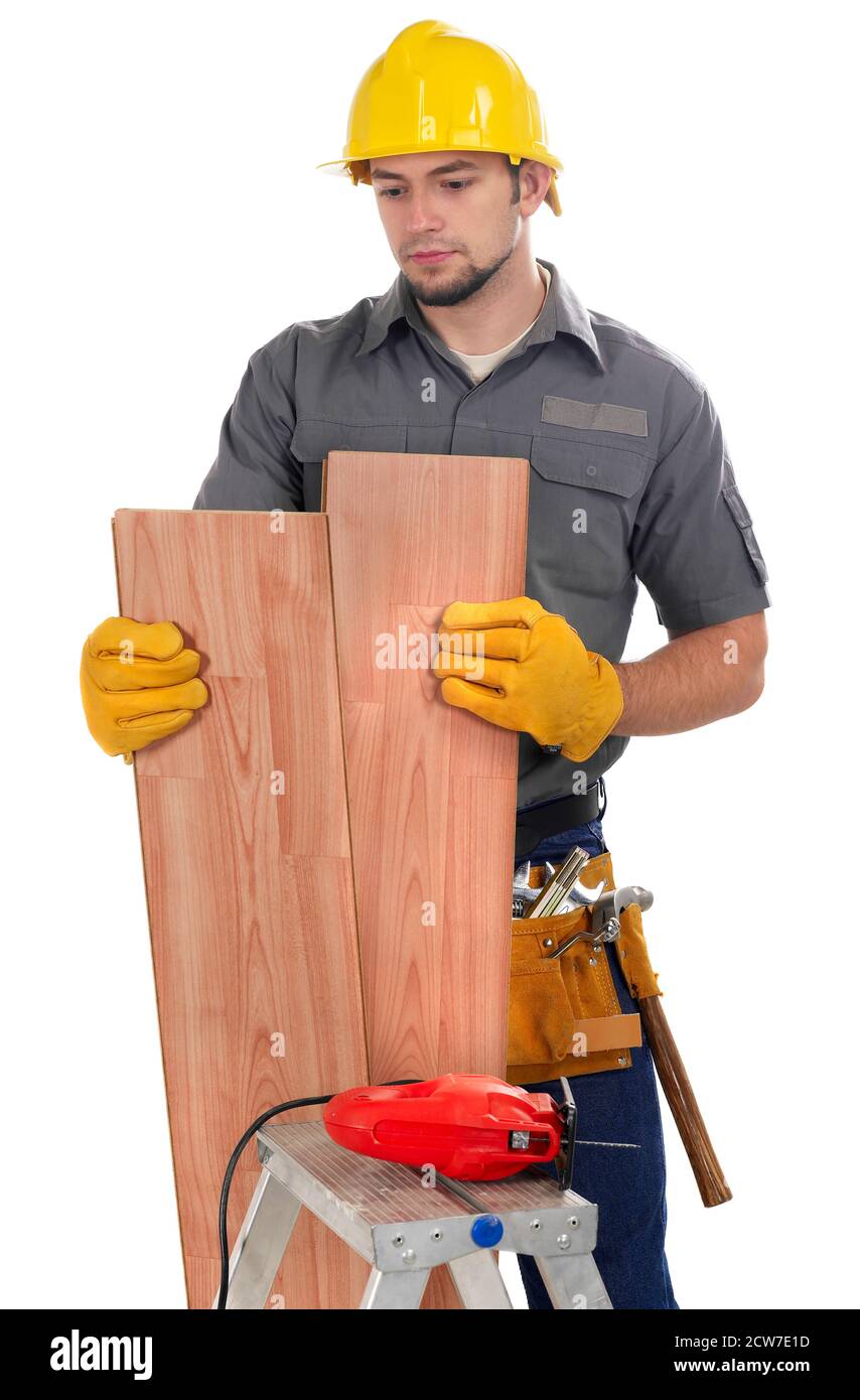 Building contractor isolated on white Stock Photo - Alamy