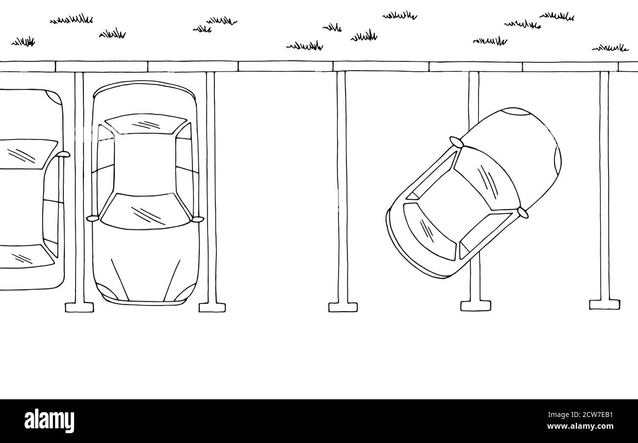 Wrong parking top aerial view graphic black white sketch landscape ...