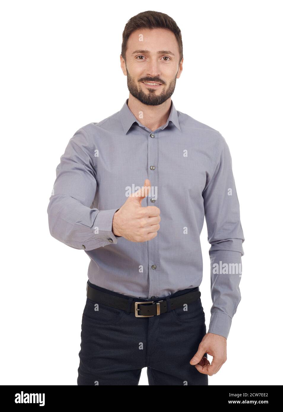 Businessman showing ok sign, white background Stock Photo - Alamy