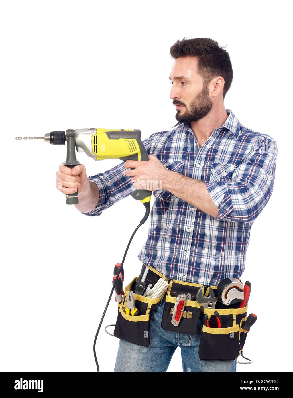 Handyman with drill Stock Photo - Alamy