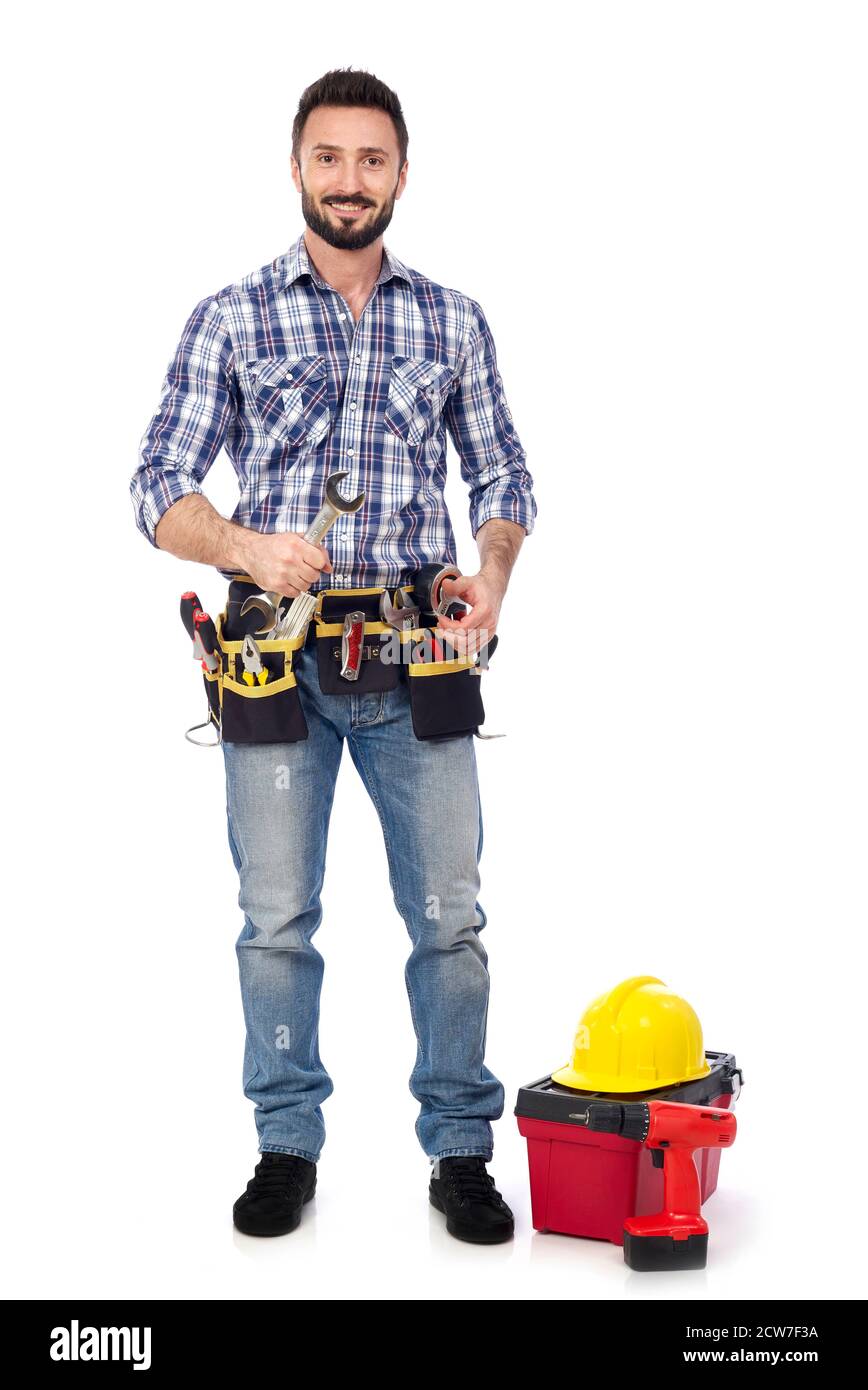 Construction worker with wrench Stock Photo - Alamy