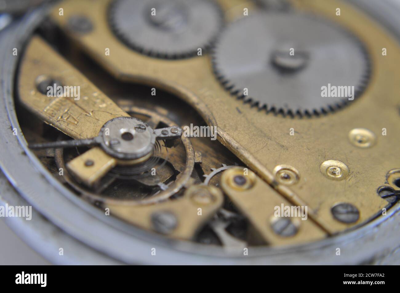 Pocket watch. Vintage pocket watch mechanism, with open back with all ...