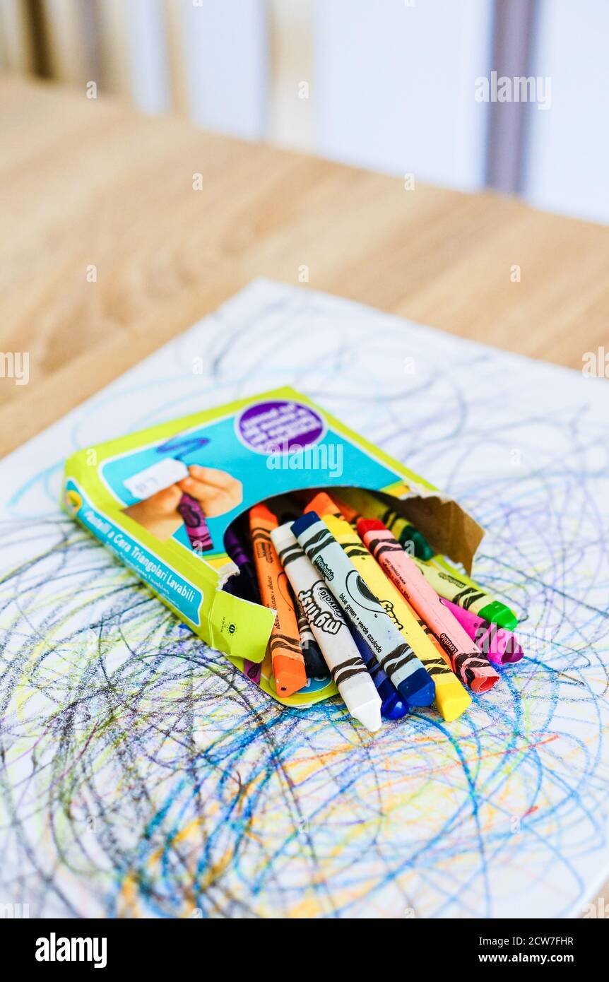 POZNAN, POLAND - Sep 07, 2016: Mix of colorful crayons laying on a ...