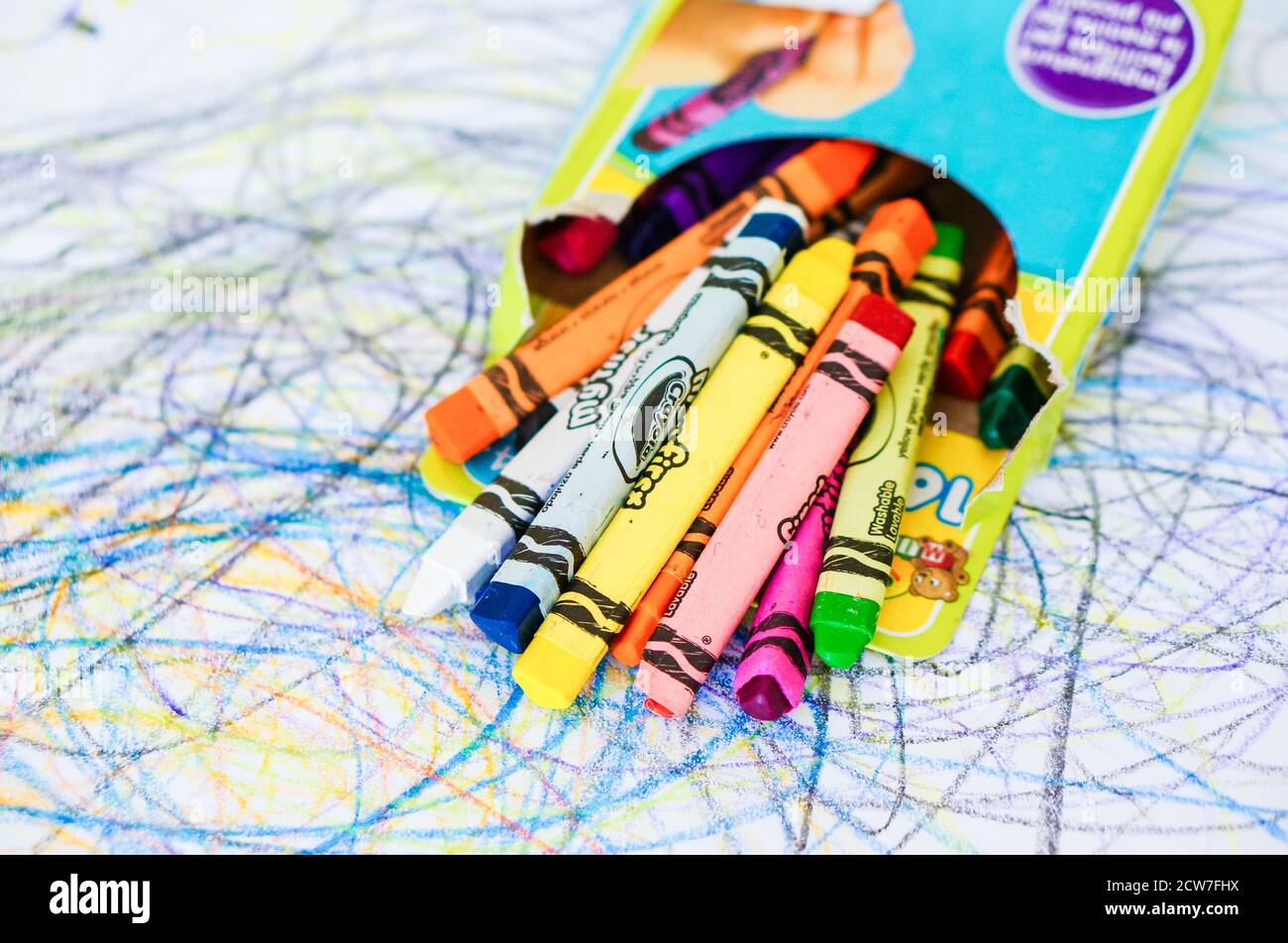 POZNAN, POLAND - Sep 07, 2016: Mix of colorful crayons laying on a ...