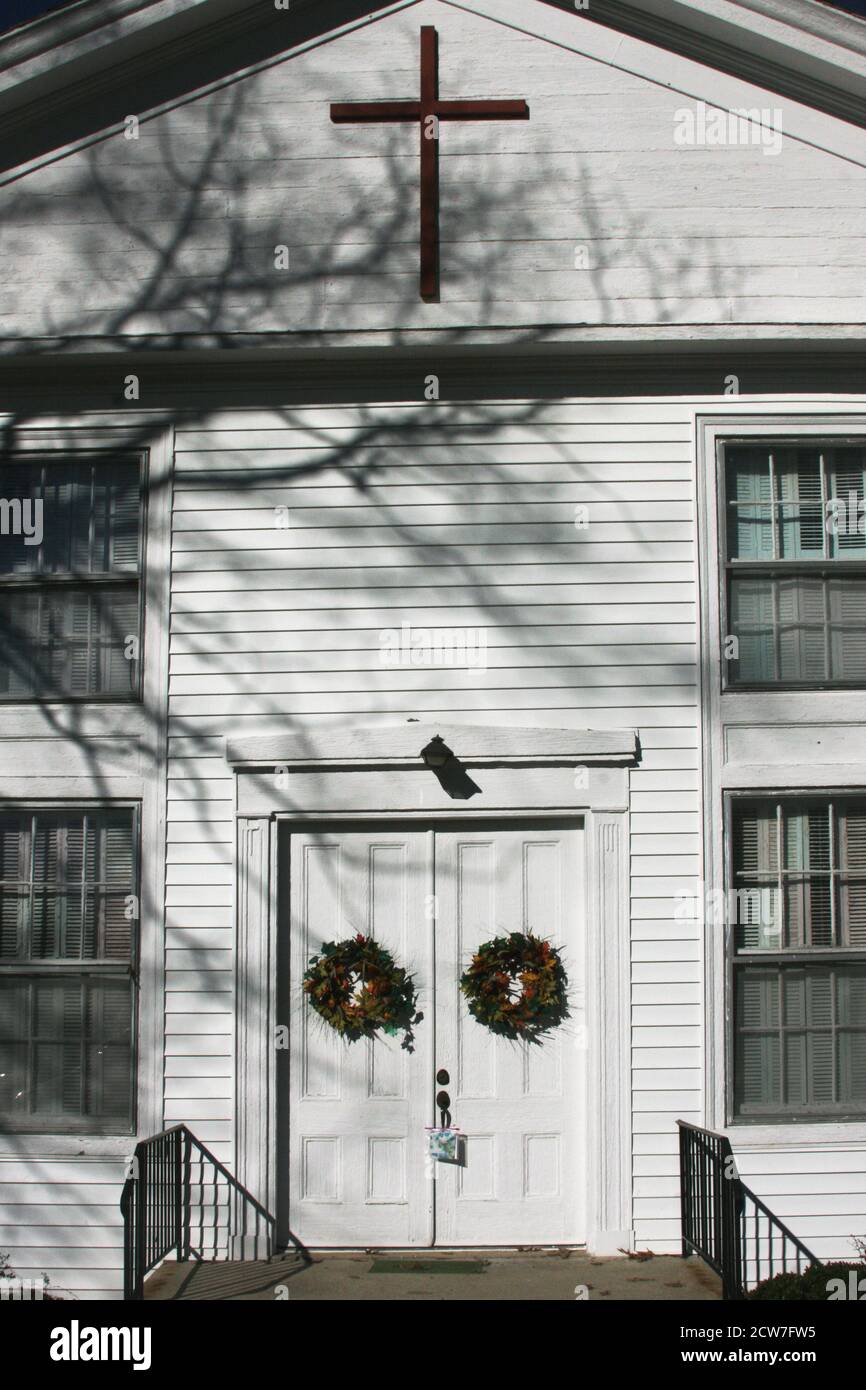 Facade and entrance of a Christian church in Virginia, USA Stock Photo ...