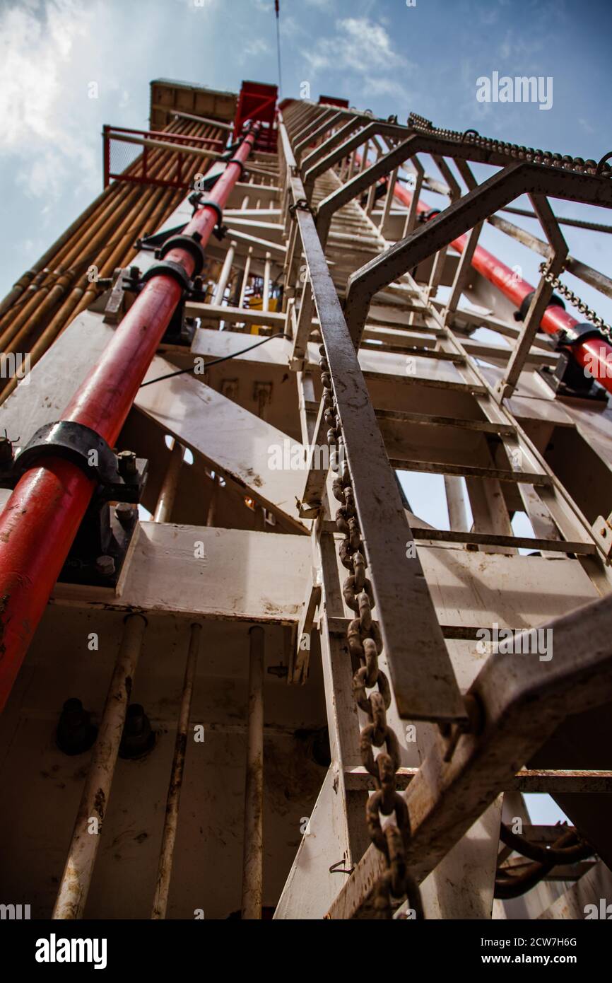 Abstract industrial background on oil deposit. View on oil drilling rig ...