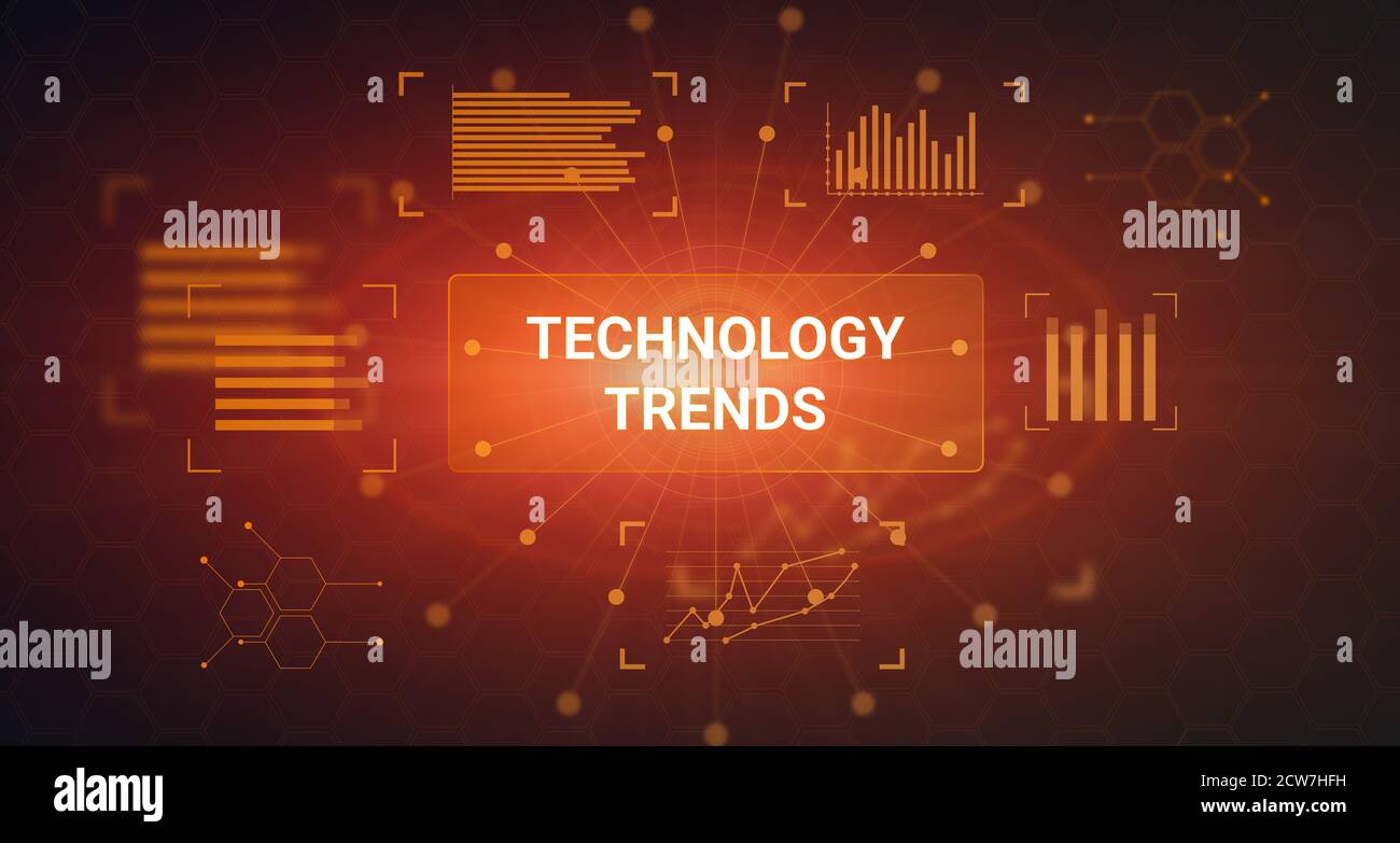 Illustration of virtual screen with techology trends button Stock Photo ...