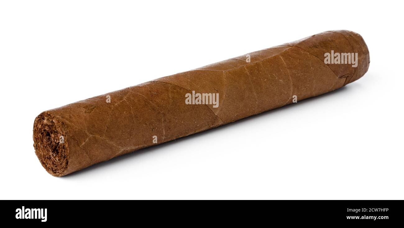 One hand rolled cigar isolated on white Stock Photo - Alamy