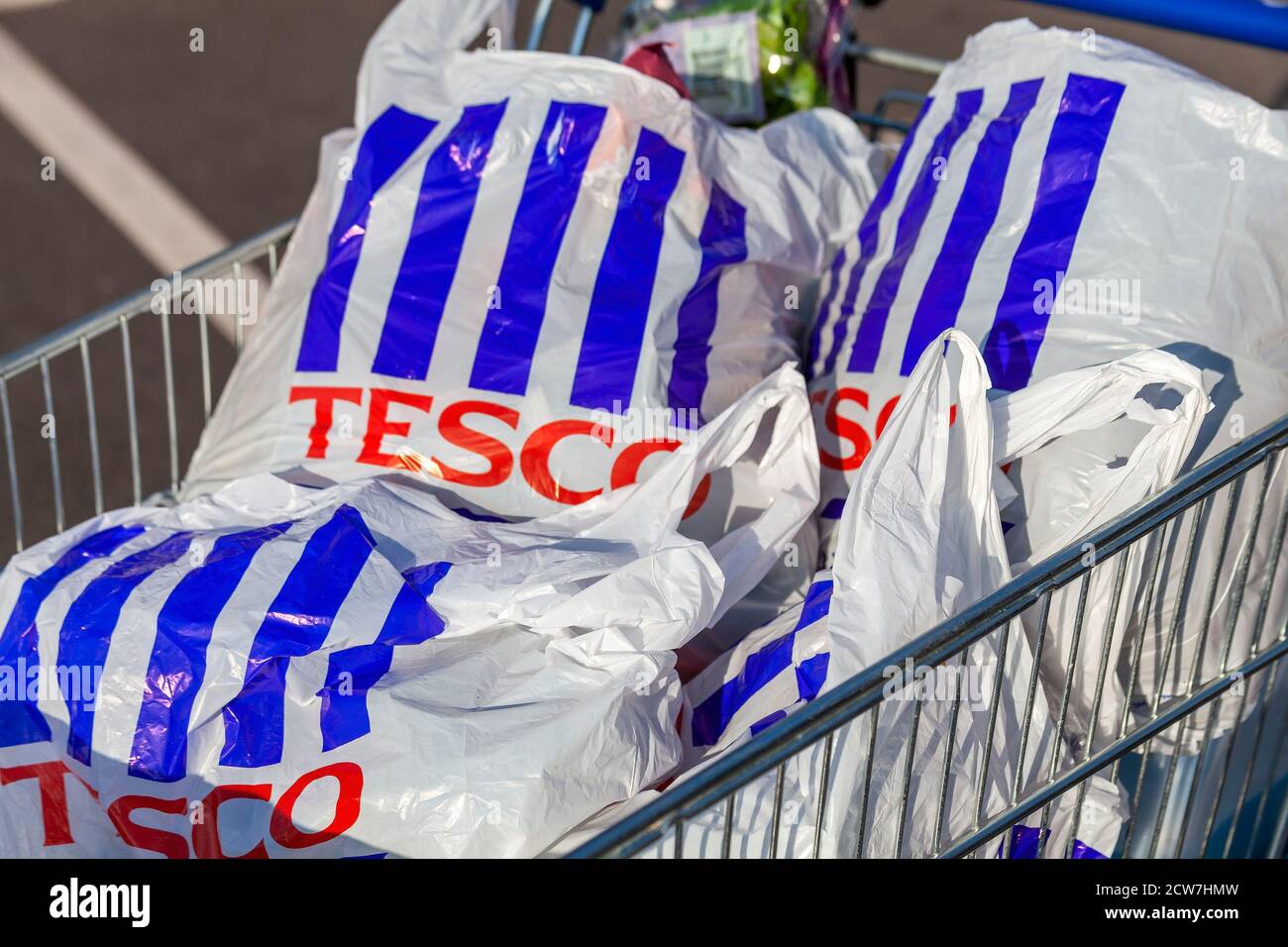London, UK, November 19, 2011 : Customer shopper pushing a shopping ...