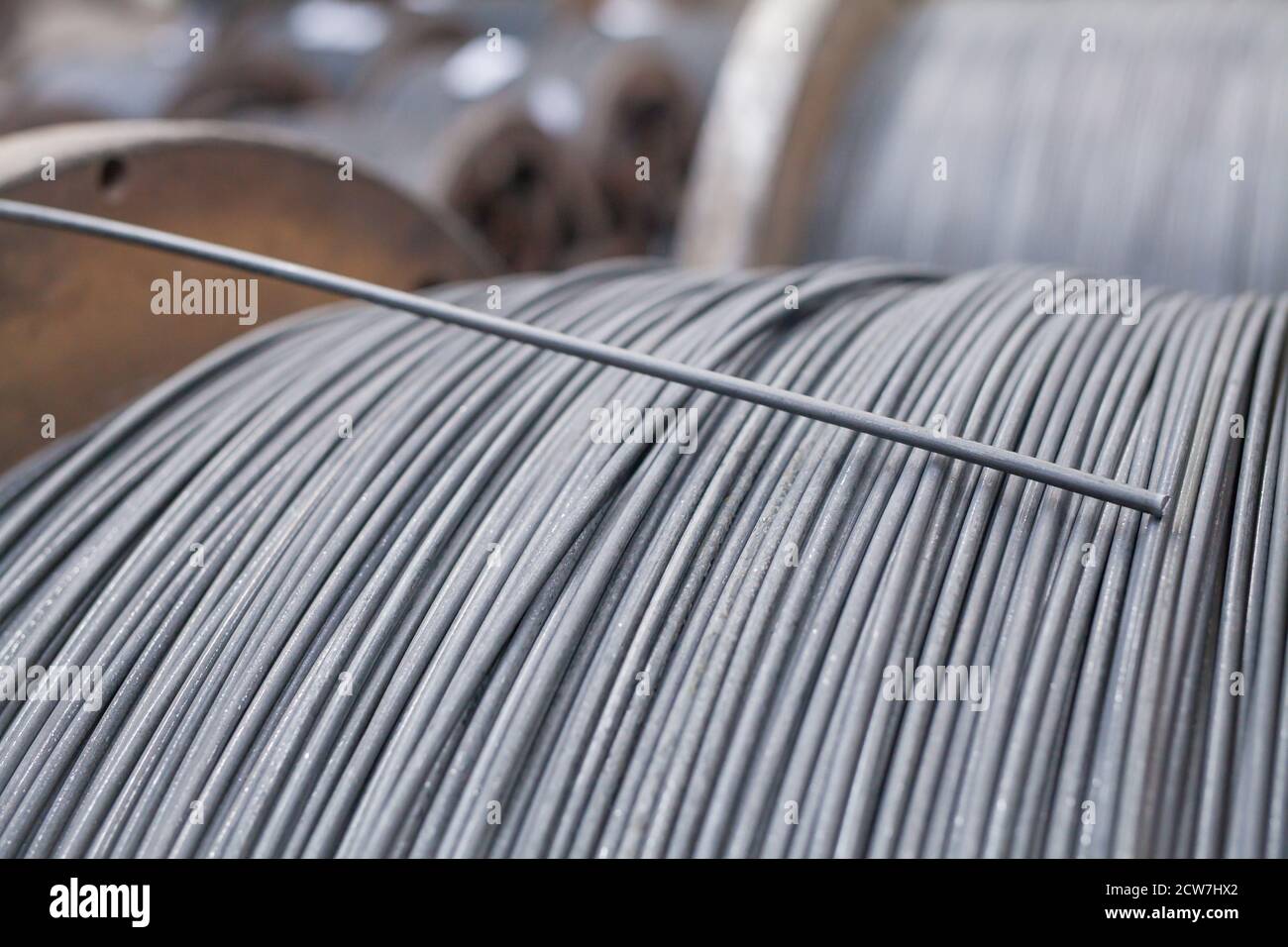 Wire rod, rebar, mesh in warehouses. production warehouse at the cable ...