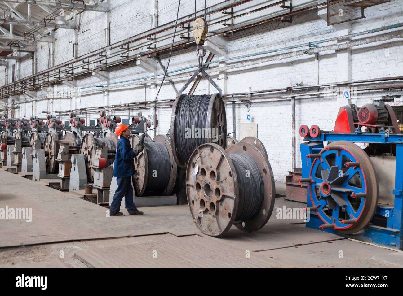 Wire rod, rebar, mesh in warehouses. production warehouse at the cable ...