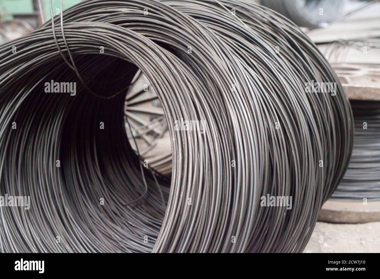Wire rod, rebar, mesh in warehouses. production warehouse at the cable ...