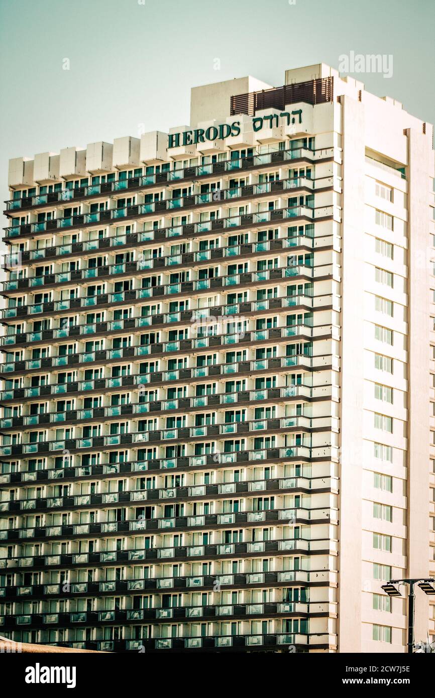 View of the facade of a modern building in the streets of Tel Aviv in ...