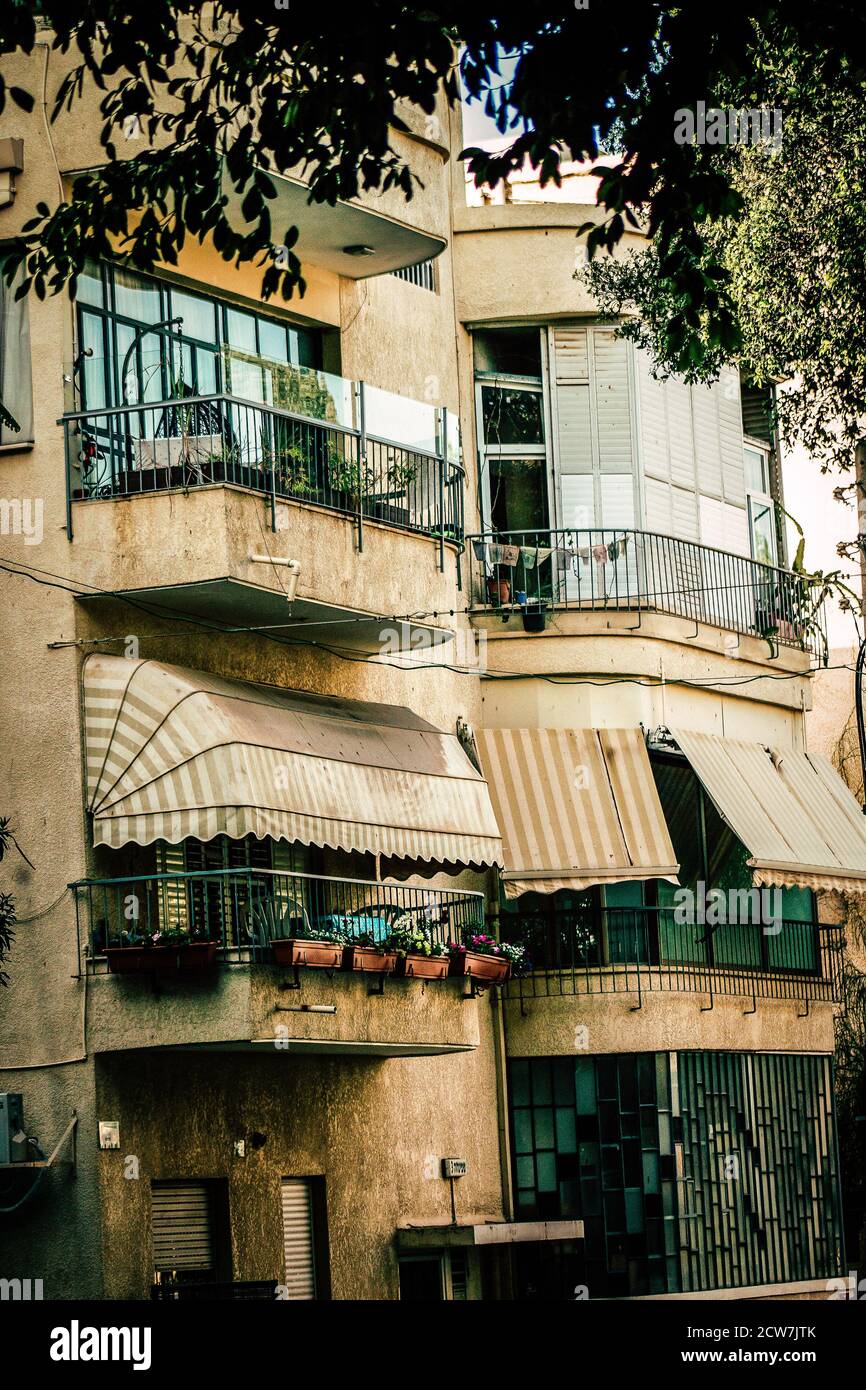 View of the facade of a modern building in the streets of Tel Aviv in ...