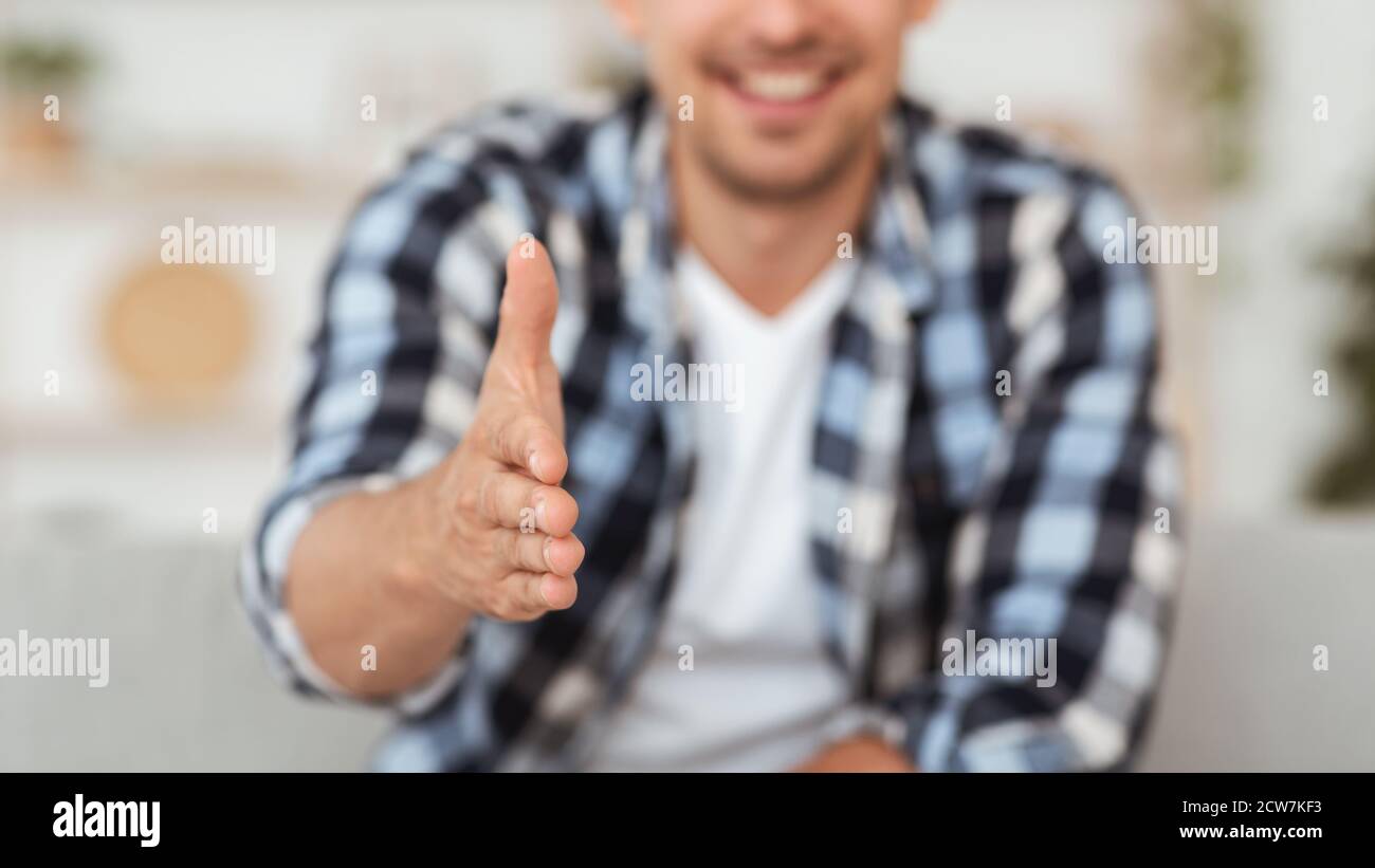 Closeup of Man Giving Hand For Handshake At Camera Stock Photo - Alamy