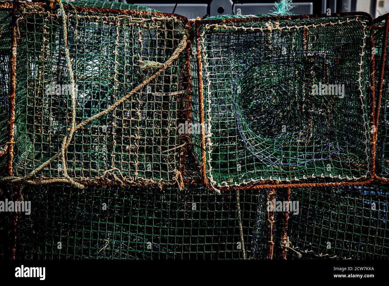 Commercial fish traps on a harbour in Catalonia, Spain Stock Photo - Alamy
