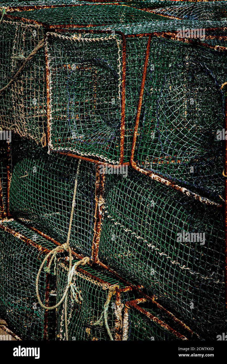 Commercial fish traps on a harbour in Catalonia, Spain Stock Photo - Alamy