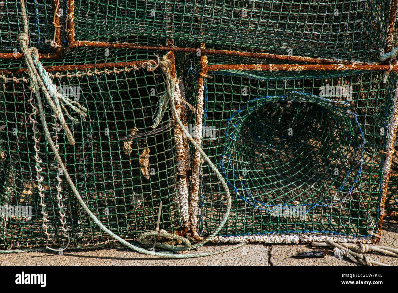 Commercial fish traps on a harbour in Catalonia, Spain Stock Photo - Alamy