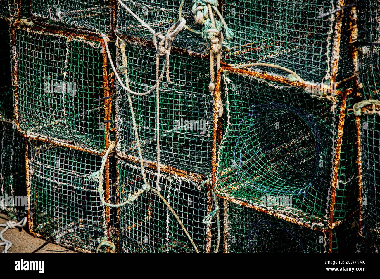 Commercial fish traps on a harbour in Catalonia, Spain Stock Photo - Alamy