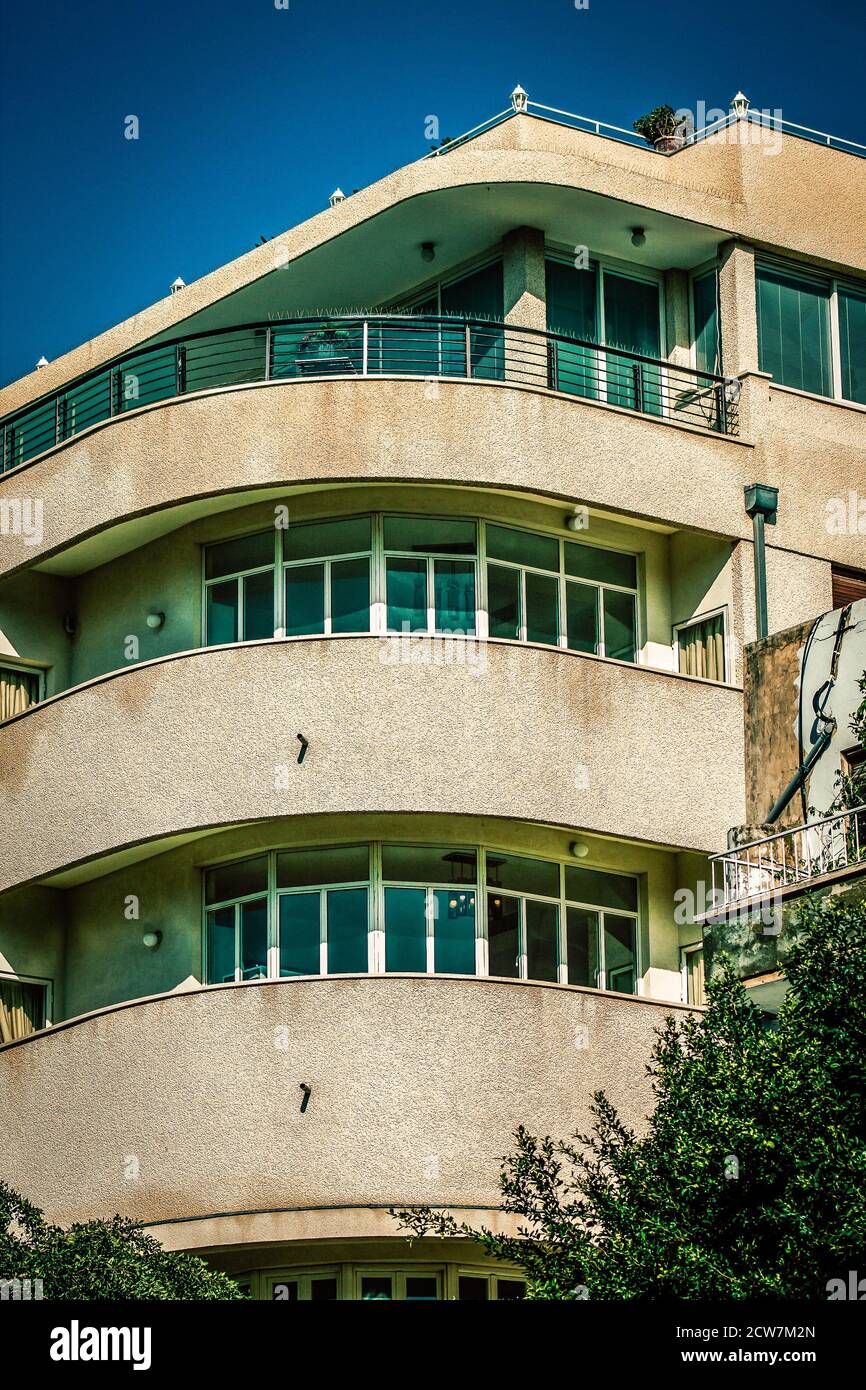 View of the facade of a modern building in the streets of Tel Aviv in ...