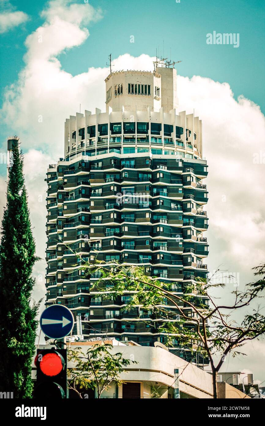 View of the facade of a modern building in the streets of Tel Aviv in ...