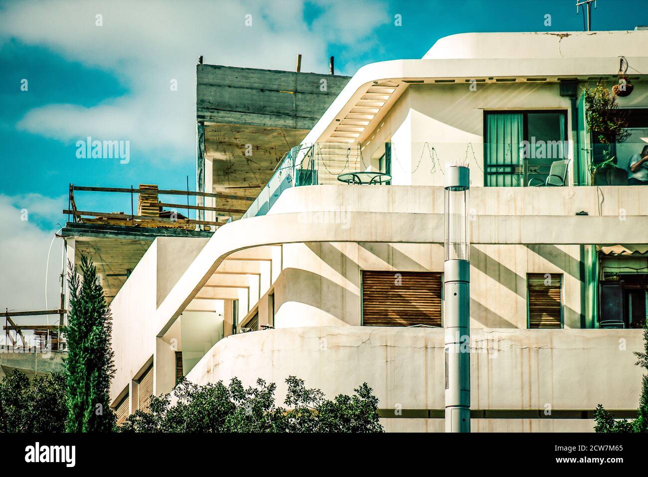View of the facade of a modern building in the streets of Tel Aviv in ...
