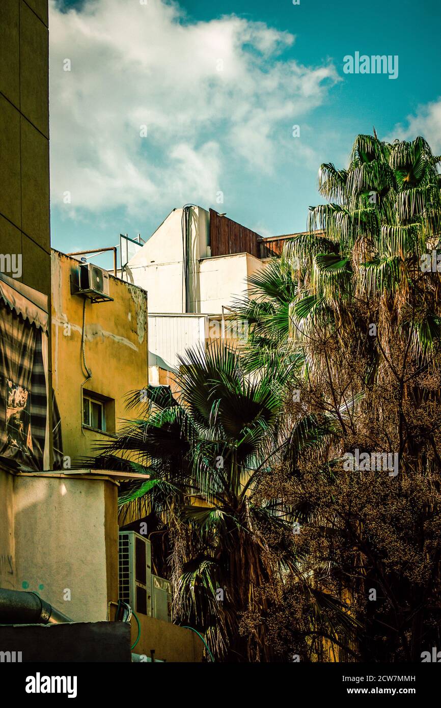 View of the facade of a modern building in the streets of Tel Aviv in ...