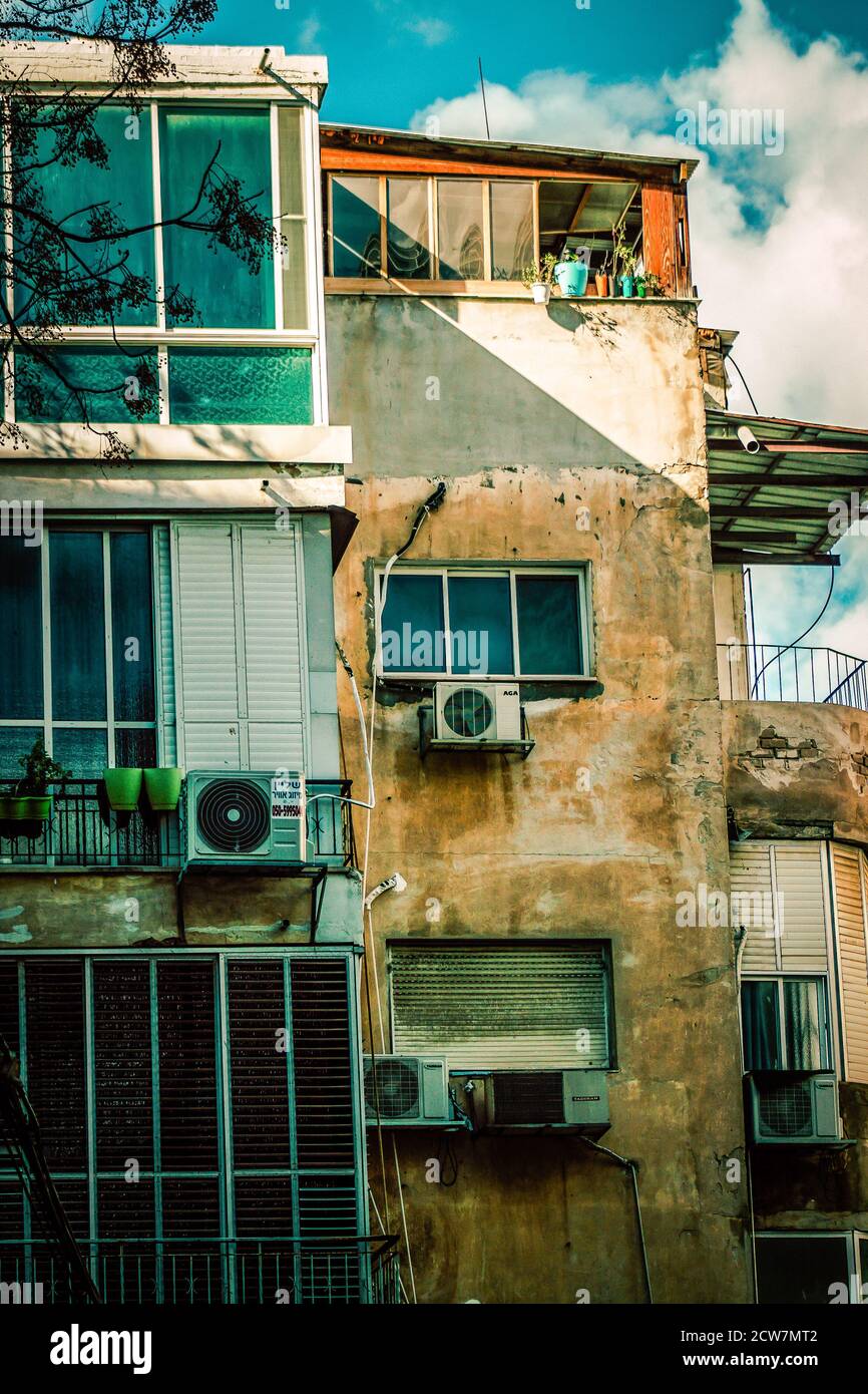 View of the facade of a modern building in the streets of Tel Aviv in ...