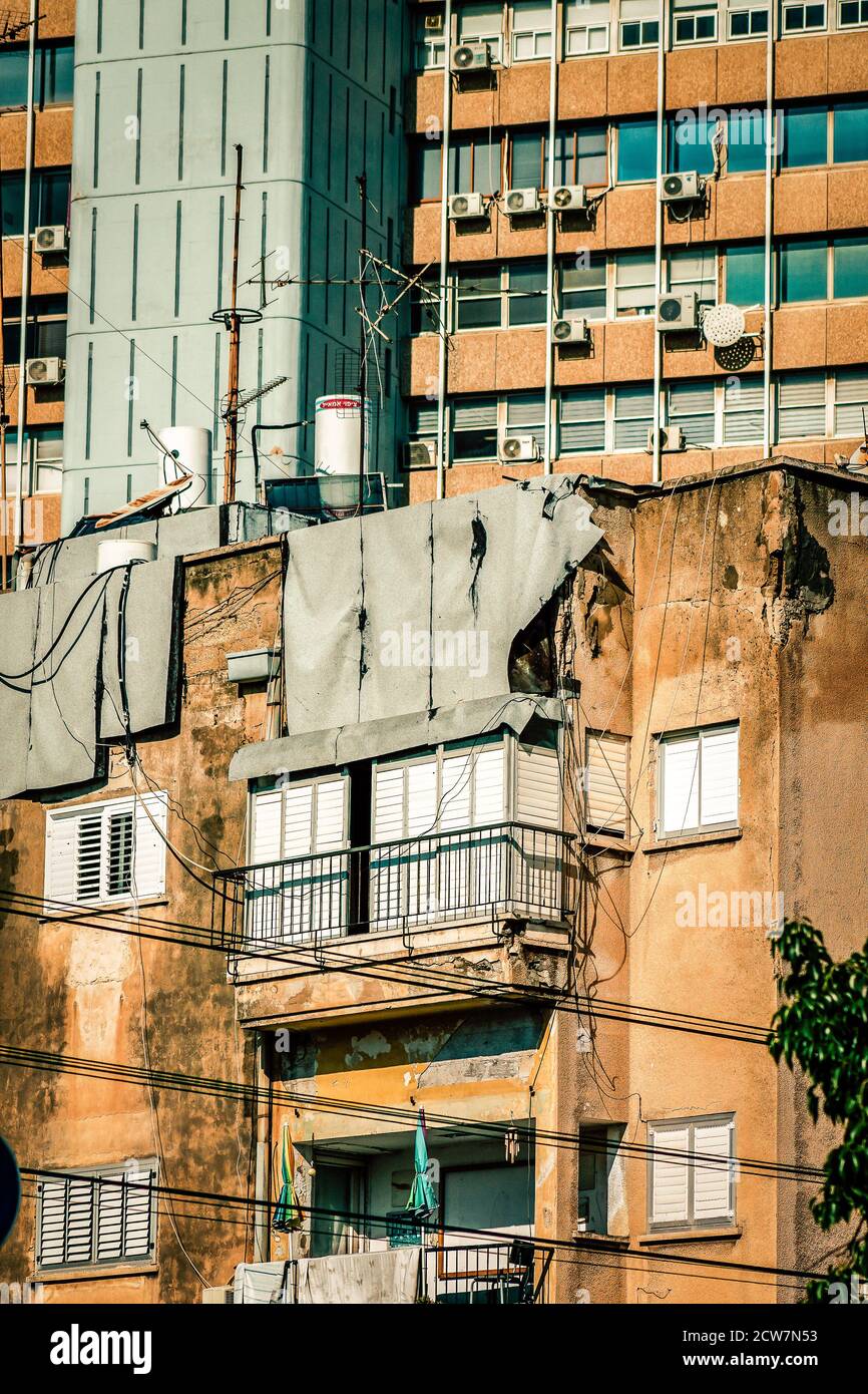 View of the facade of a modern building in the streets of Tel Aviv in ...