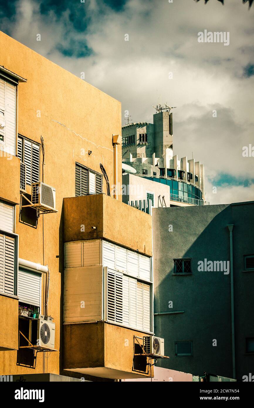 View of the facade of a modern building in the streets of Tel Aviv in ...