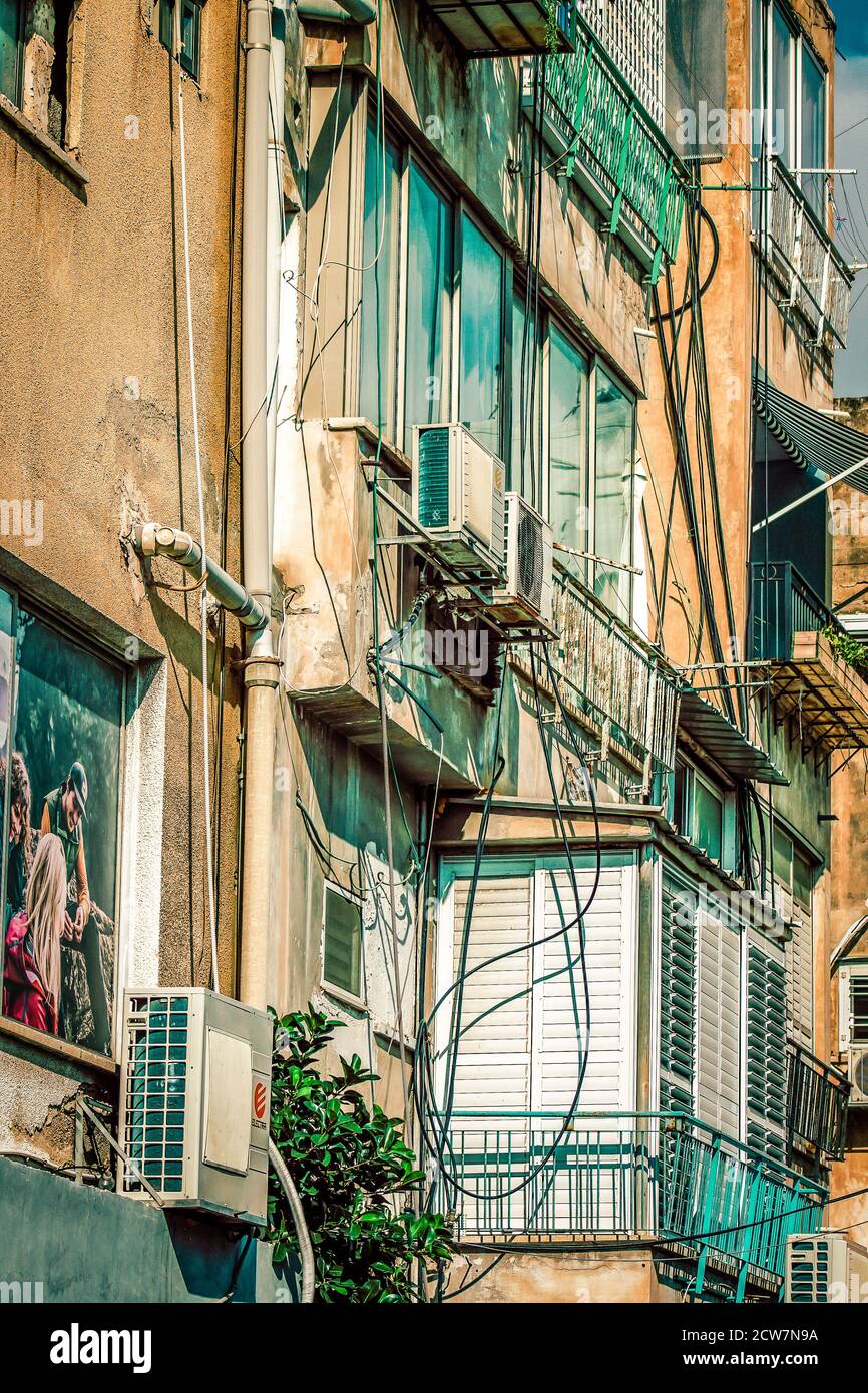 View of the facade of a modern building in the streets of Tel Aviv in ...