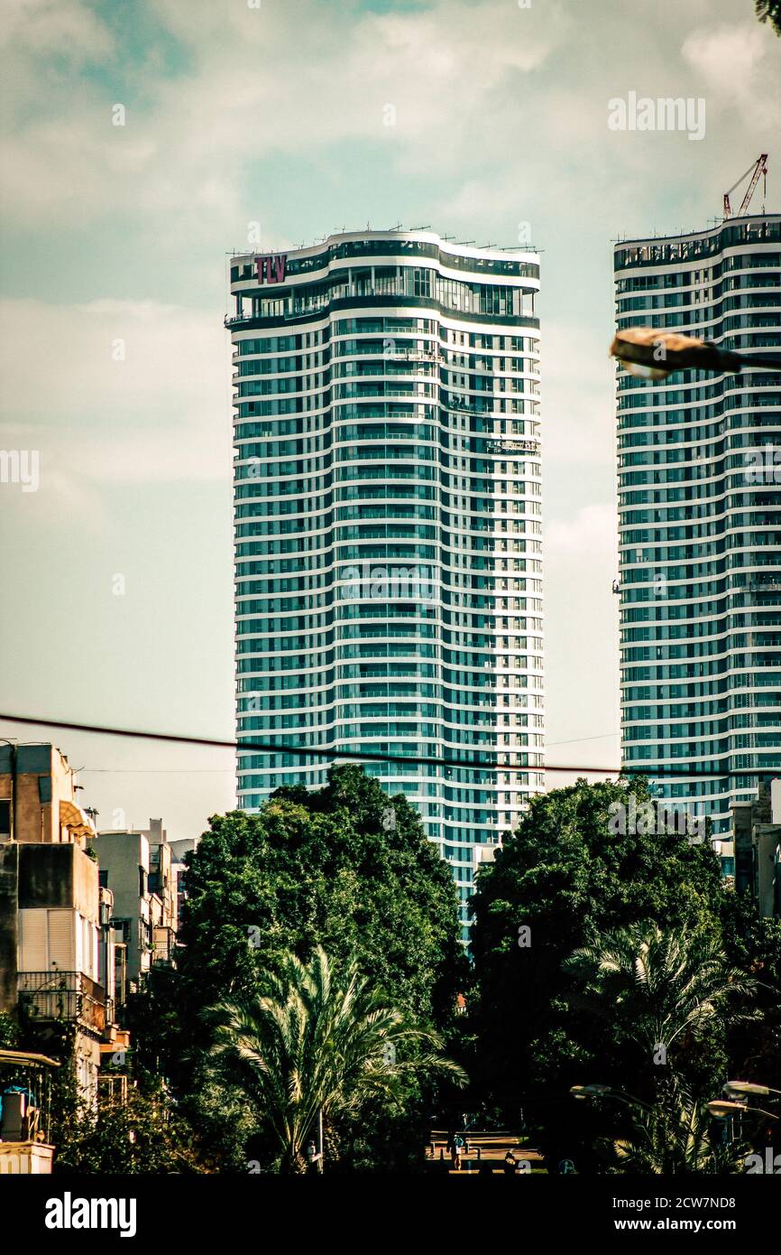 View of the facade of a modern building in the streets of Tel Aviv in ...