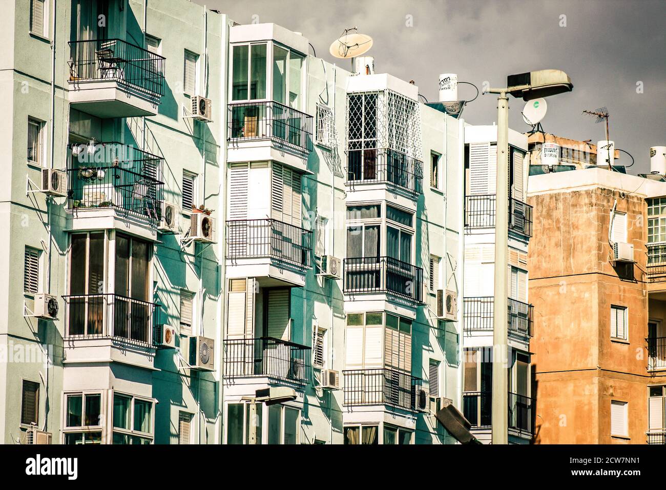 View of the facade of a modern building in the streets of Tel Aviv in ...