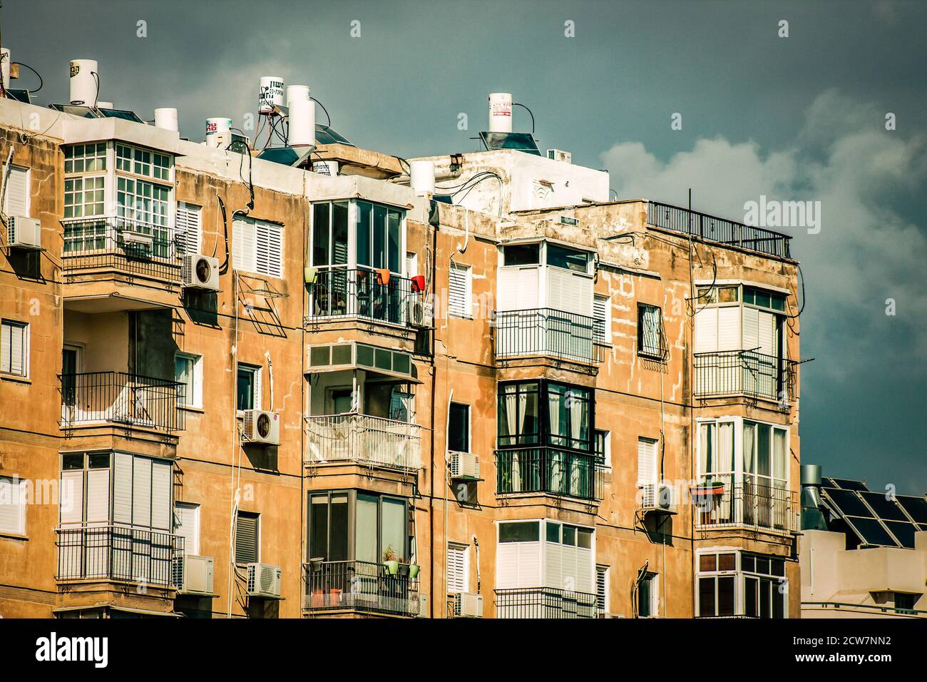 View of the facade of a modern building in the streets of Tel Aviv in ...