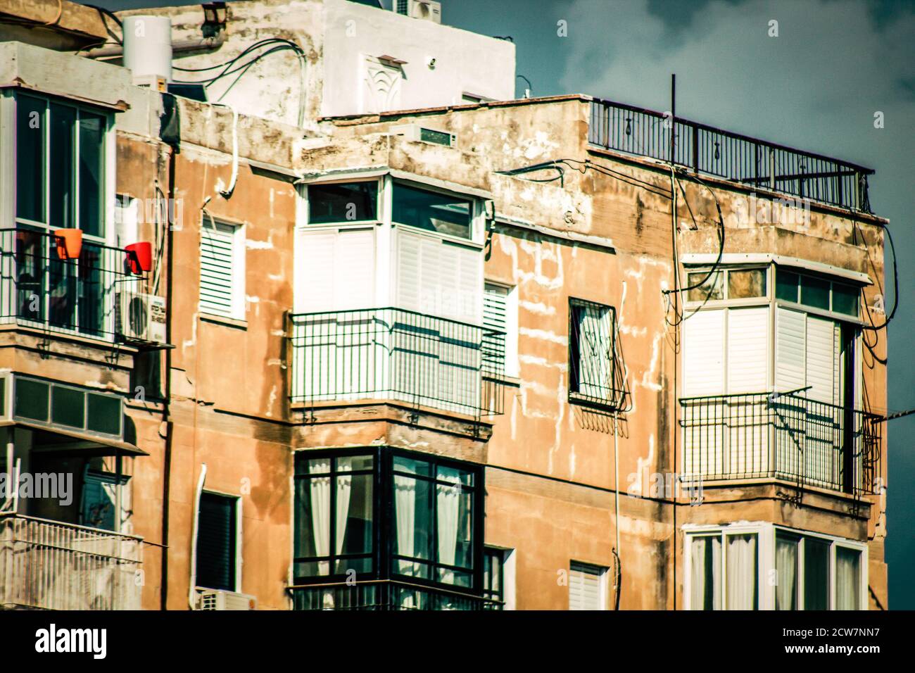 View of the facade of a modern building in the streets of Tel Aviv in ...