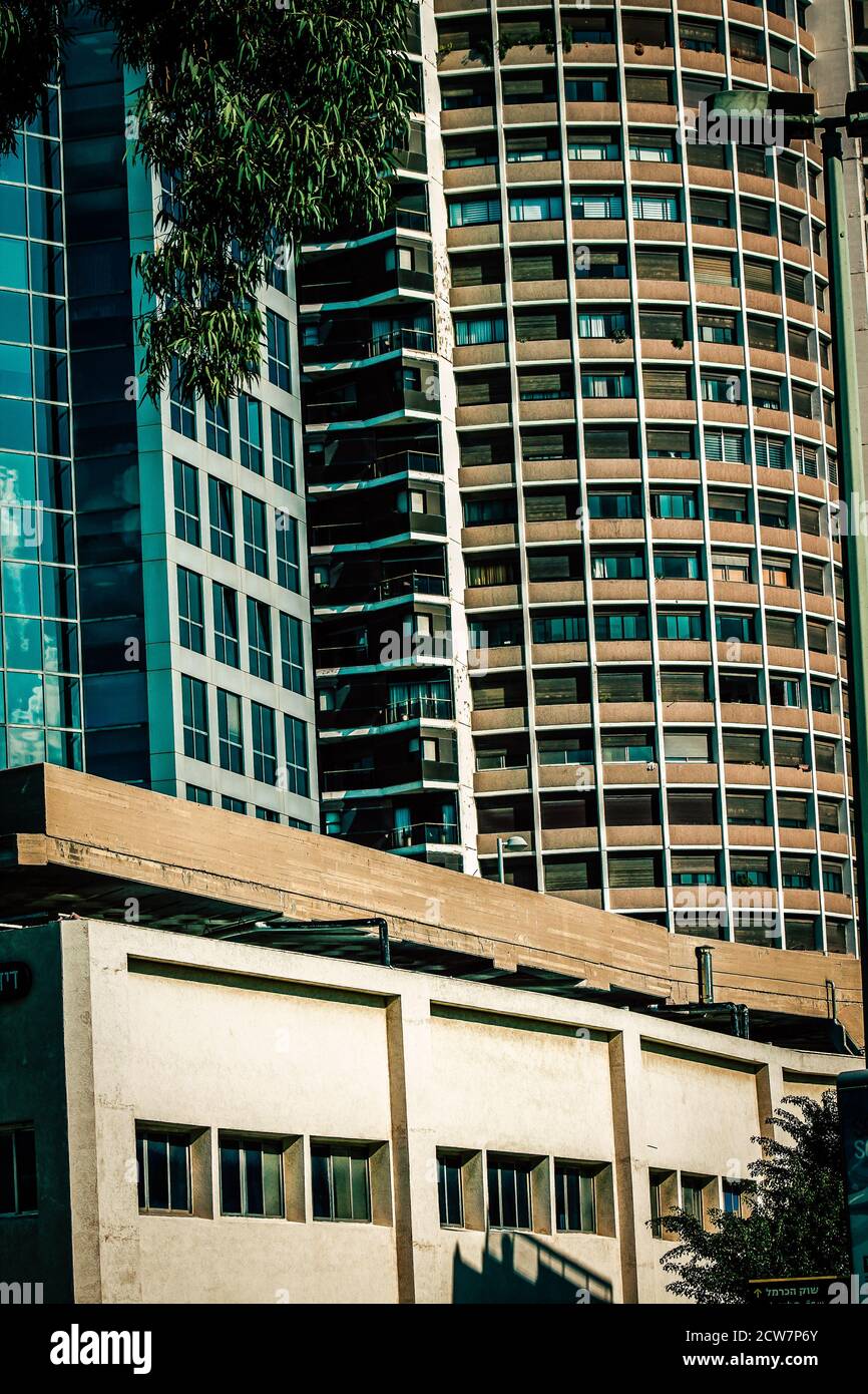 View of the facade of a modern building in the streets of Tel Aviv in ...