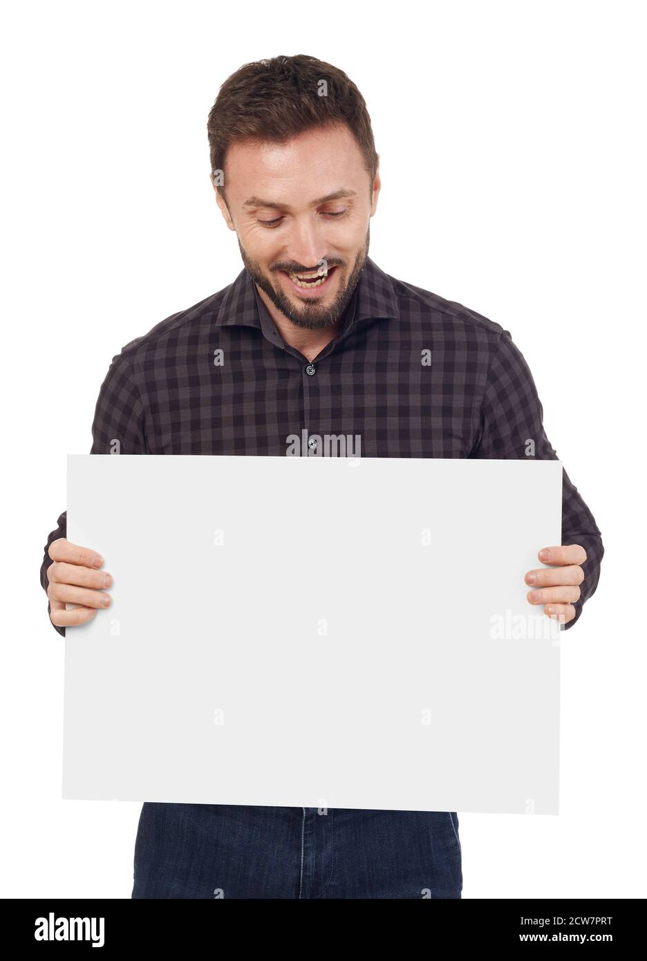 Man looking at a blank sign Stock Photo - Alamy