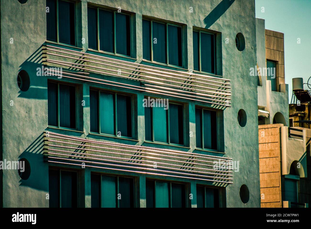 View of the facade of a modern building in the streets of Tel Aviv in ...