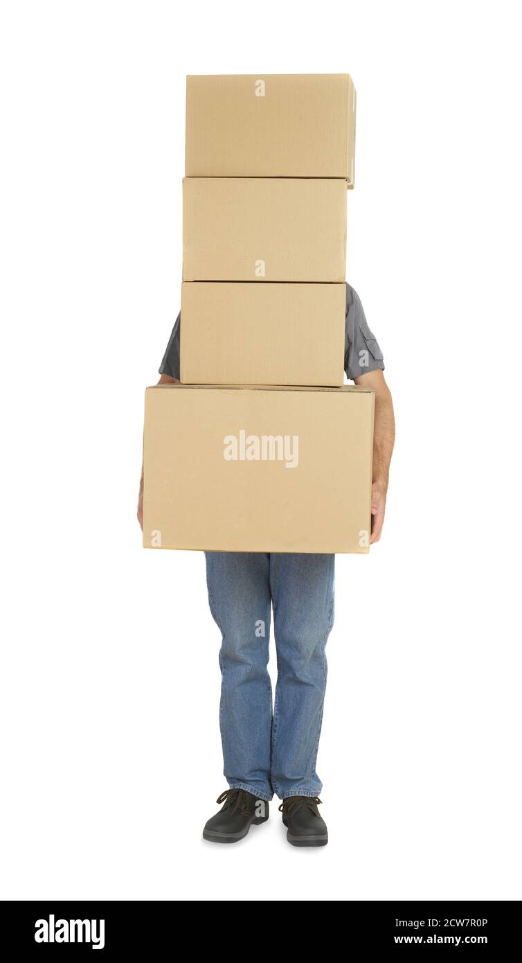 Man carrying boxes moving house Cut Out Stock Images & Pictures - Alamy