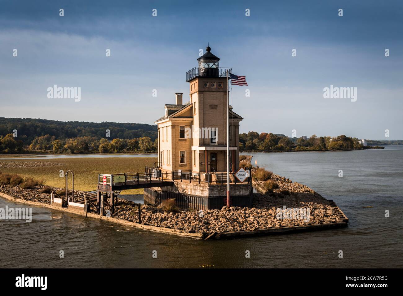 Rondout Lighthouse on the Hudson River, Kingston, NY, in early fall ...