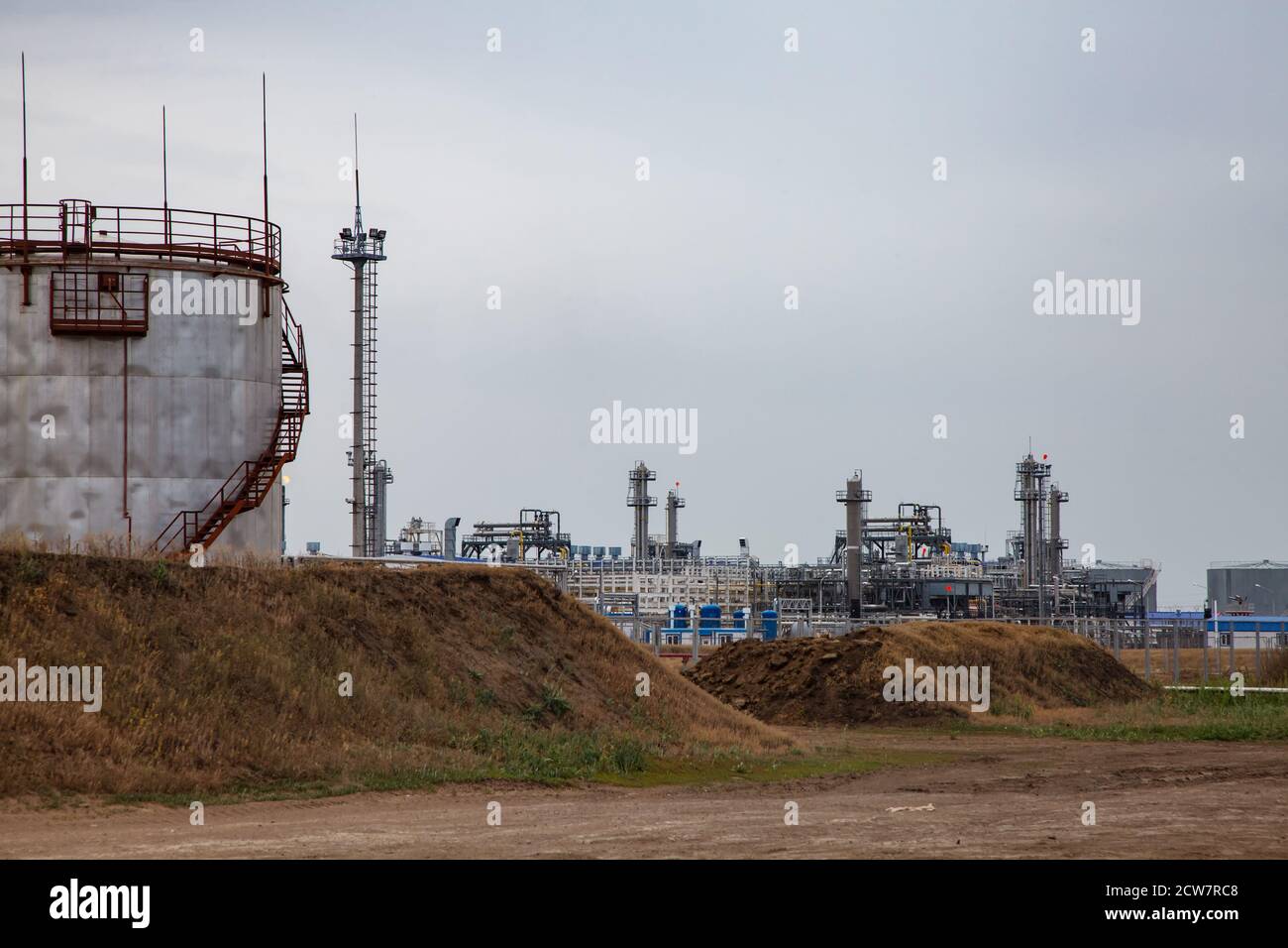 Zhaik-Munai oil deposit, Kazakhstan. Oil refinery and gas processing ...