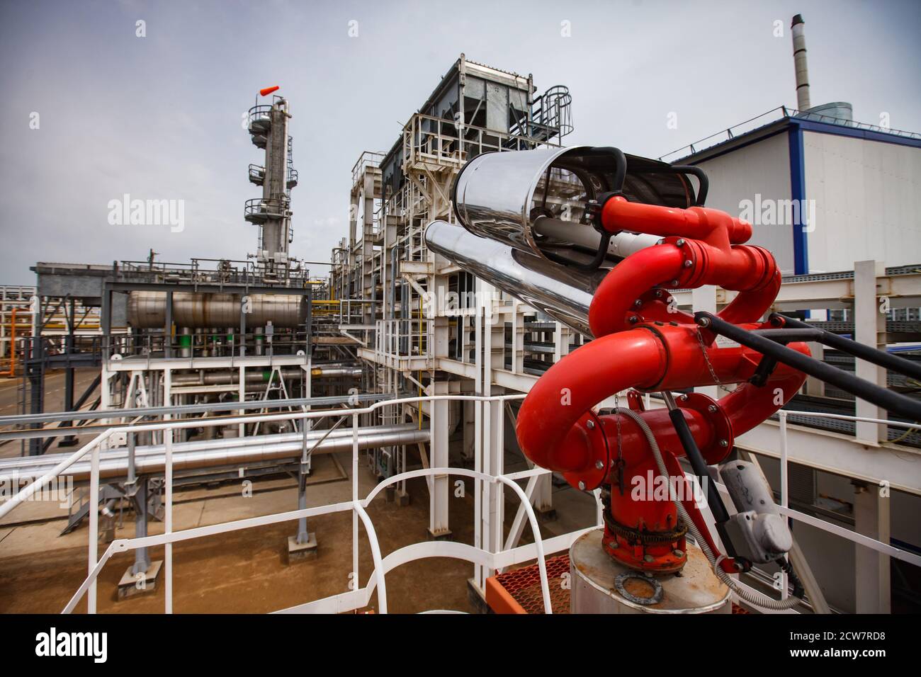 Oil refinery plant Safety technologies. Red fire extinguisher system ...